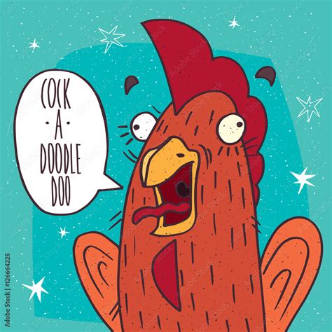 Close Up Of Cartoon Funny Cock Or Rooster With Her Mouth Open Screaming