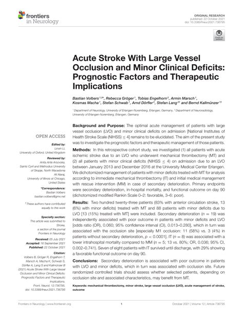 Pdf Acute Stroke With Large Vessel Occlusion And Minor Clinical