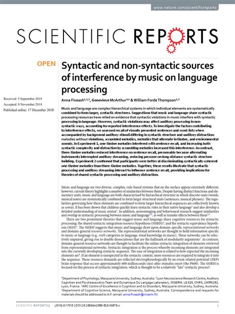 Syntactic And Non Syntactic Sources Of Interference By Music On Language Processing Pdf