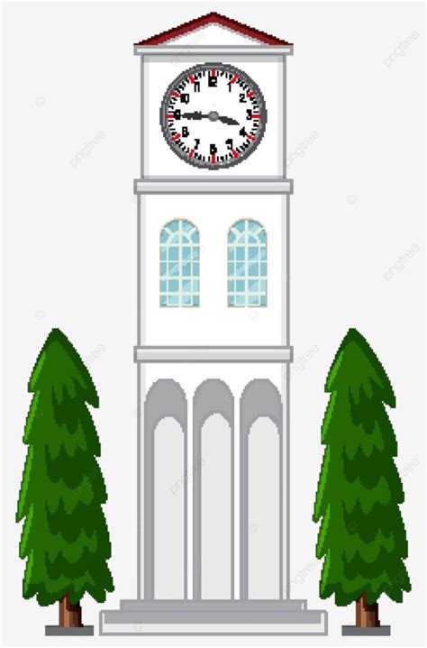Clock Tower On White Background Tree Drawing Modern Vector Tree