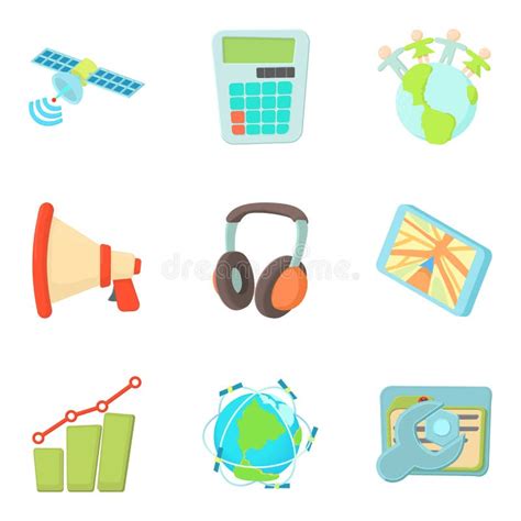 Growth Of Data Analytic Icons Set Cartoon Style Stock Vector