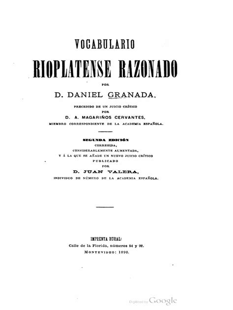 Vocabulario Rioplatense Razonado D Daniel Granada 1890 Pdf