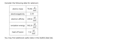 Solved Consider The Following Data For Selenium You May