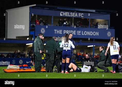 Leicester Citys Ruby Mace Receives Treatment Following A Challenge During The Barclays Womens