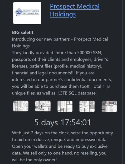 Rhysida Ransomware Group Claims The Hack Of Prospect Medical R