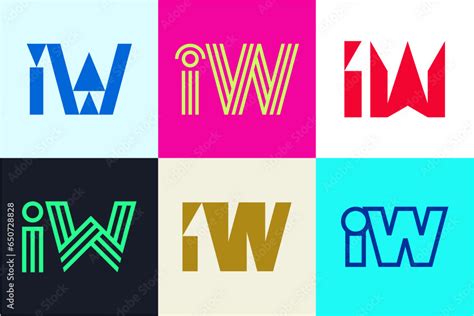 Set Of Letter Iw Logos Abstract Logos Collection With Letters