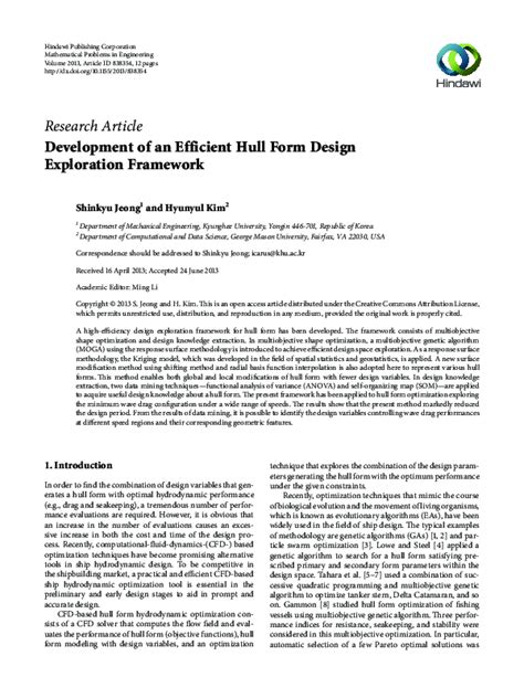 pdf development of an efficient hull form design exploration framework