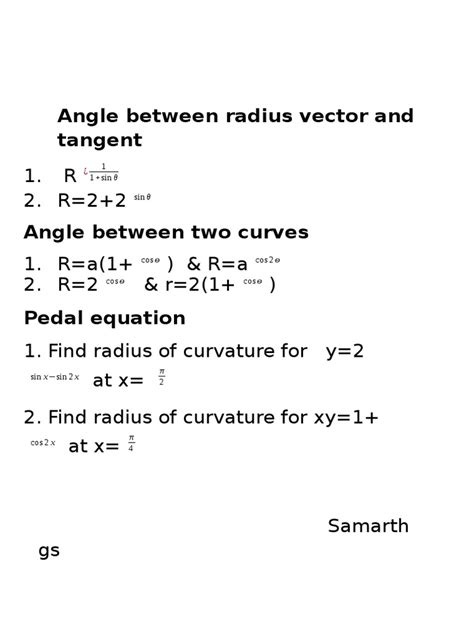 Angle Between Radius Vector And Tangent 1 1 Sin θ Sin θ Pdf