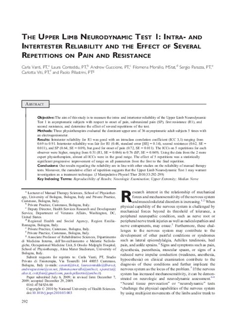 Pdf The Upper Limb Neurodynamic Test 1 Intra And Intertester