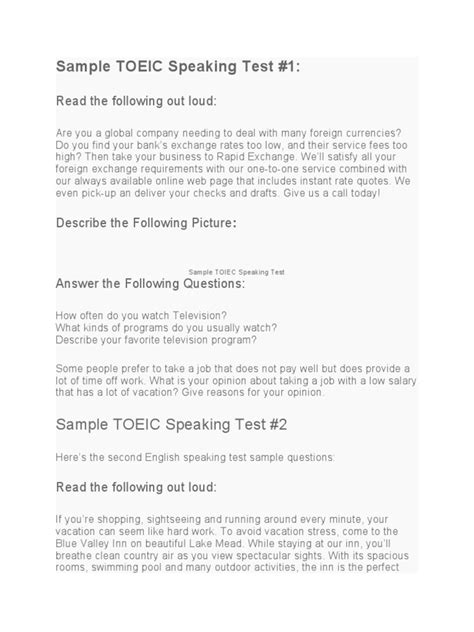 Sample Toeic Speaking Test Pdf