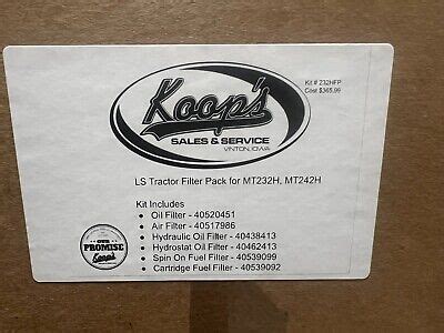 Genuine Oem Ls Tractor Filter Pack For Mt232h Mt242h Tractors 232hfp