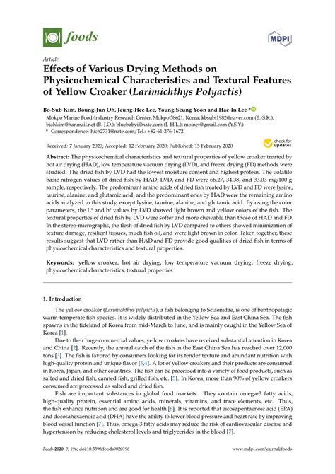 Pdf Effects Of Various Drying Methods On Physicochemical