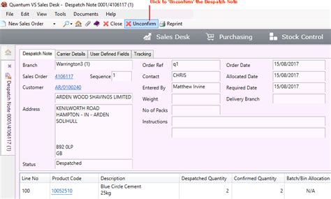 Confirming A Despatch Note Manually