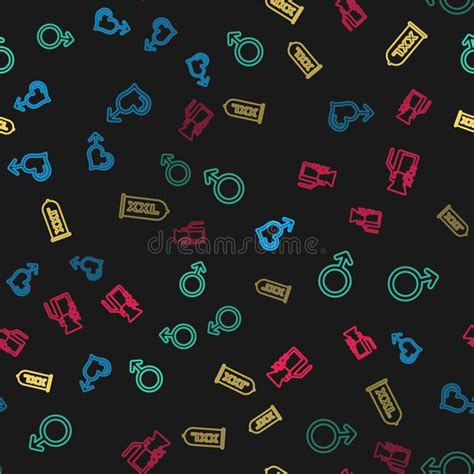 Set Line Male Gender And Heart Symbol Condom Safe Sex And Video