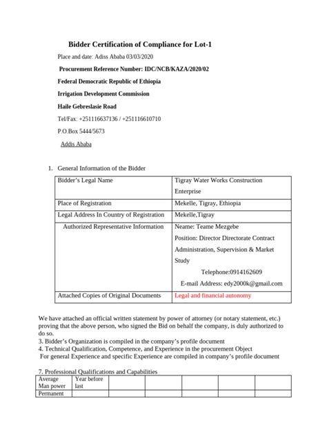 Bidder Certification Of Compliance For Lot Pdf Law