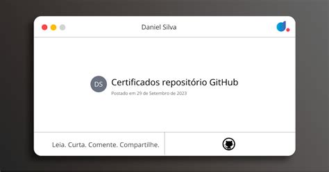Certificados repositório GitHub Daniel Silva GitHub DIO