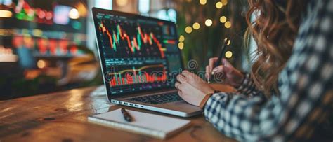 Woman Analyzing Stock Market Data On Laptop Stock Illustration