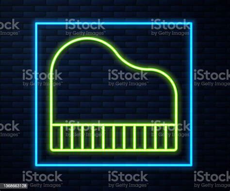 벽돌 벽 배경에 고립 된 빛나는 네온 라인 그랜드 피아노 아이콘 악기 벡터 개념에 대한 스톡 벡터 아트 및 기타 이미지 개념 검은색 고전 양식 Istock