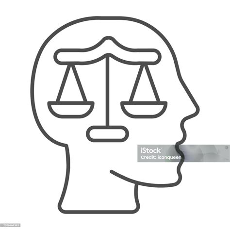 남자 머리 얇은 선 아이콘 가족 변호사 개념에 저울의 무게를 잰다 벡터 그래픽입니다 천칭 자리 비늘과 사람의 뇌 흰색 배경에 인권 기호 모바일 또는 웹 디자인을위한 개요