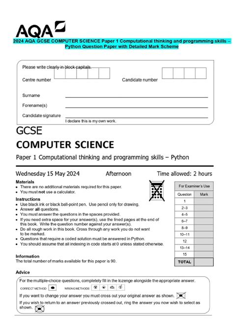 2024 Aqa Gcse Computer Science Paper 1 Computational Thinking And Programming Skills Python