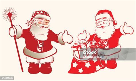 Gambar Sinterklas Dengan Staf Dan Hadiah Ditetapkan Ilustrasi Stok