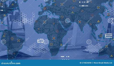 Animation Of World Map With Network Of Connections Over Office Desk With Computer Stock Footage