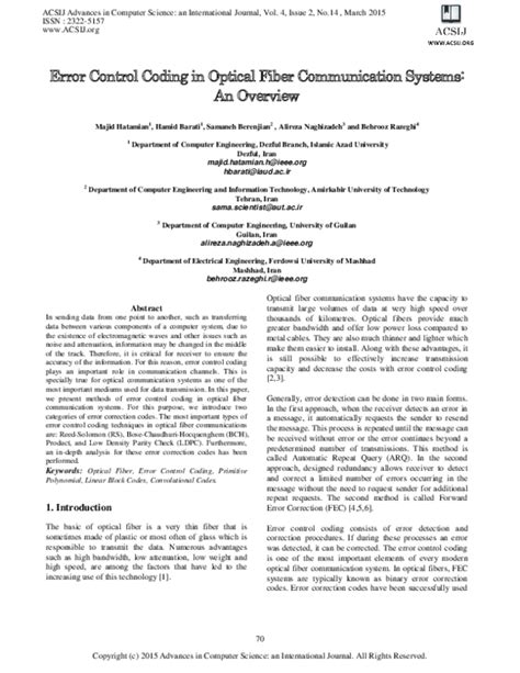 Pdf Error Control Coding In Optical Fiber Communication Systems An