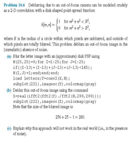 problem 10 6 deblurring due to an out of focus camera