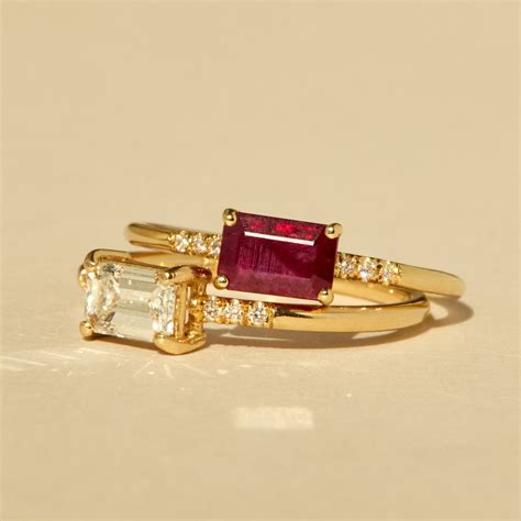 East West Emerald Cut Ruby Ring Catbird
