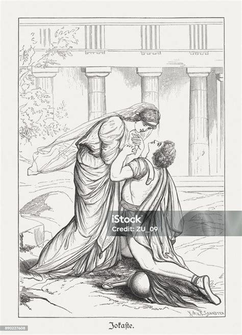 Jocasta And Oedipus Greek Mythology Wood Engraving Published In 1879