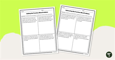 Adding Subtracting Fractions Challenge Cards Teacher Made