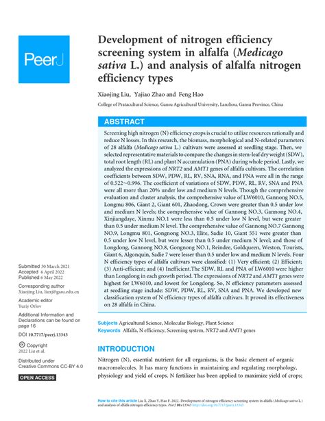 Pdf Development Of Nitrogen Efficiency Screening System In Alfalfa