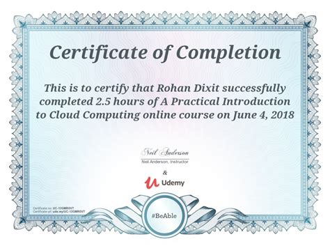Completion Certificate For A Practical Introduction To Cloud Computing Rohan Dixit