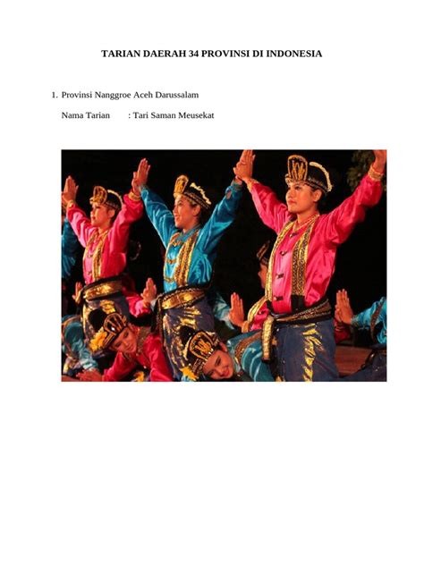 Tarian Daerah 34 Provinsi Di Indonesia Pdf