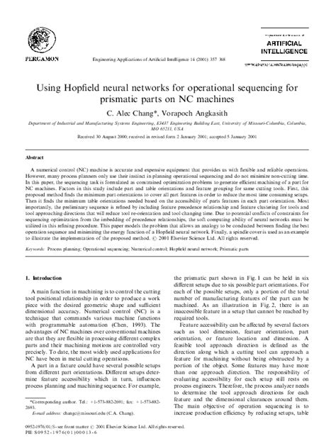 Pdf Using Hopfield Neural Networks For Operational Sequencing For Prismatic Parts On Nc Machines