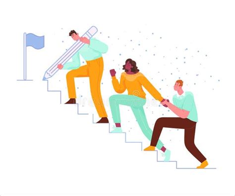 Team Of Business People Men And Woman Walking Up Stairs And Taking The Steps To Success