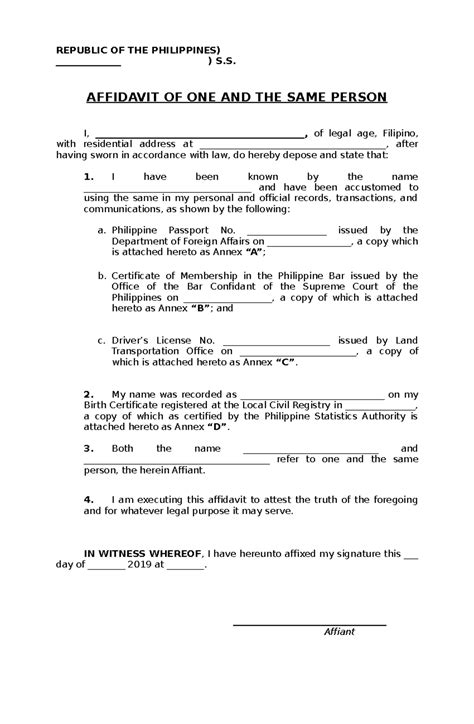 420795673 Sample Affidavit Of One And The Same Person Republic Of The