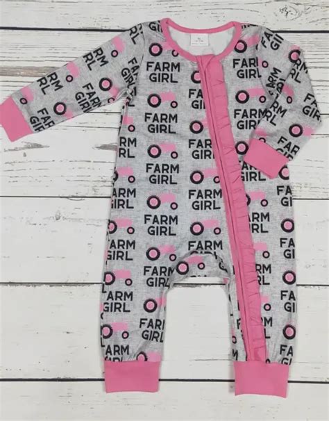 Infant Girls Pink Tractor Farm Girl Zip Sleeper Cowpokes Western Shop