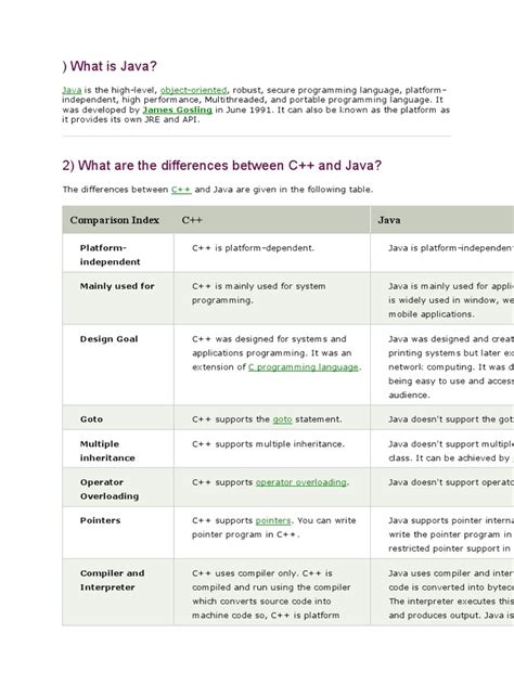 Java Features And Comparisons With C Pdf Object Oriented