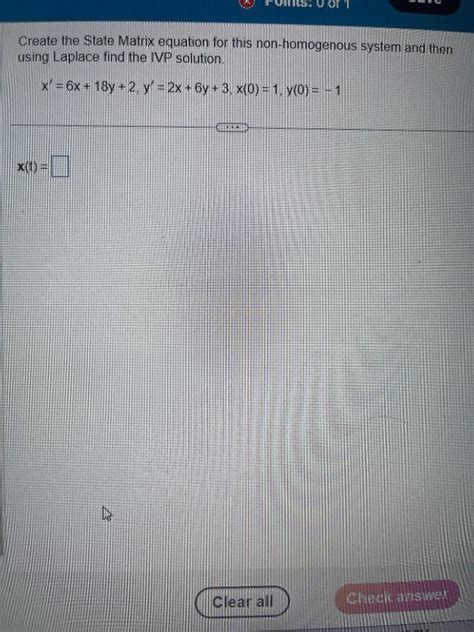 Solved Create The State Matrix Equation For This Non Ho