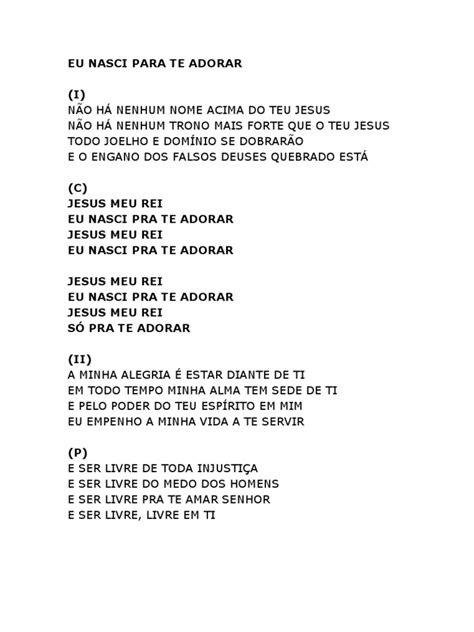 Eu Nasci Para Te Adorar Letra Pdf Religião E Espiritualidade