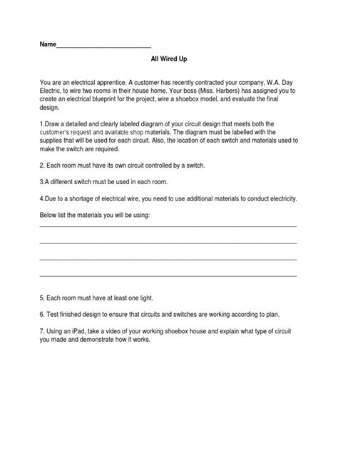 Science Performance Task Pdf Circuit Design Switch