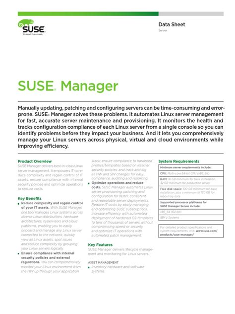 Suse Manager System Requirements Product Overview Download Free Pdf