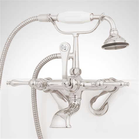 Tub Wall Mount Faucet With Hand Shower Lever Handle Polished Nickel