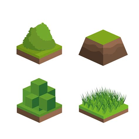 Isometric Bushes And Grass Icon Set 1311556 Vector Art At Vecteezy