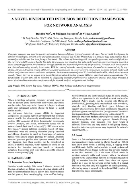 A Novel Distributed Intrusion Detection Framework For Network Analysis PDF