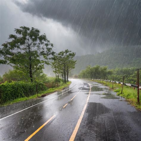 Premium Ai Image Beautiful Scene Of Heavy Rain On Road