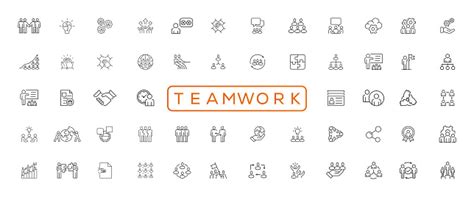 비즈니스 팀워크 팀 빌딩 작업 그룹 및 인적 자원 최소한의 얇은 선 웹 아이콘 세트 개요 아이콘 모음입니다 간단한 벡터 그림