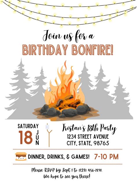 Bonfire Birthday Invitation Digital Download Booze And Bonfires