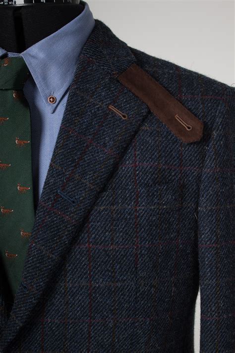 Oxford Hand Tailored Harris Tweed Blazer Blue Check Tailored Goat